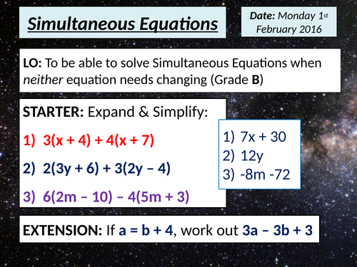 Simultaneous Equations. | Teaching Resources