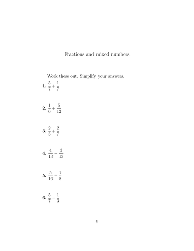 Fractions and mixed numbers worksheet no 2 (with solutions) | Teaching ...