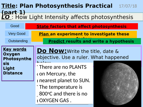 Photosynthesis Practical, Light Intensity (bubbles vs distance ...