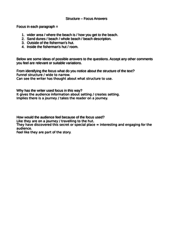 Focus Worksheets Story Opening Extract Structure Analysis GCSE English ...
