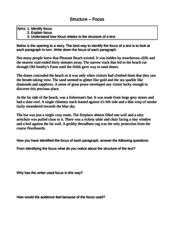 Focus Worksheets Story Opening Extract Structure Analysis GCSE English ...