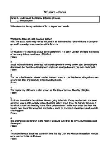 Structure Analysis Pack 1 GCSE English Language Exam Question Response ...