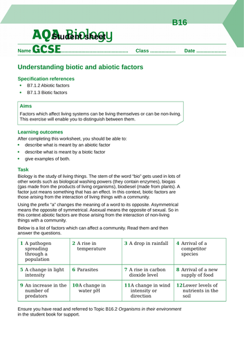 AQA Science Trilogy-Biology-Ecology-B16-Organisms and their Environment ...