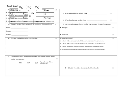Edexcel CC3 Chemistry Knowledge Assessment | Teaching Resources
