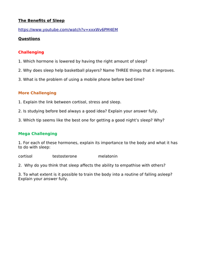 Sleep PSHE | Teaching Resources