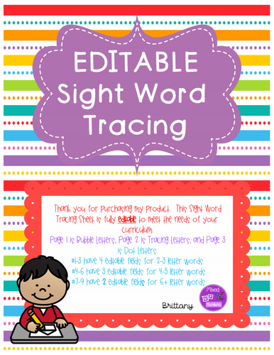Sight Word Tracing EDITABLE | Teaching Resources