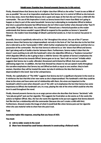 The Handmaid's Tale: Model essay: Examine how Atwood presents Serena ...