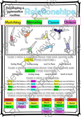 Gymnastics matching and mirroring task cards / display posters ...