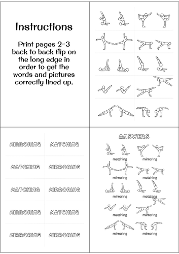 Gymnastics - Matching and mirroring quiz quiz trade cards | Teaching ...