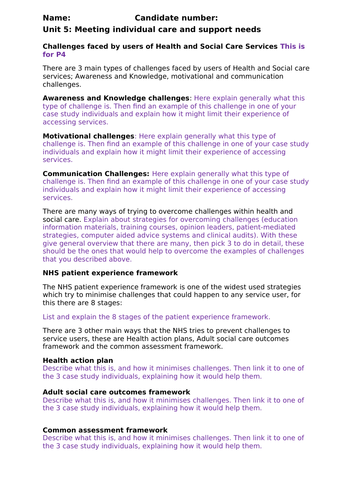 BTEC Level 3 Health and Social Care Unit 5 Meeting Individual Care and ...