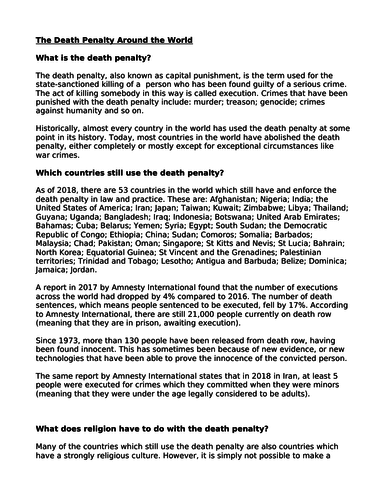 The Death Penalty / Capital Punishment | Teaching Resources