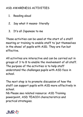 ASD Training Activities | Teaching Resources