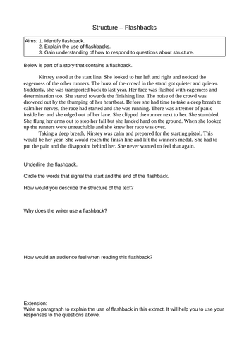 Flashback Worksheets Structure Analysis Explain GCSE High School Exam ...