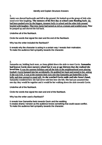 Structure Analysis Pack 1 GCSE English Language Exam Question Response ...