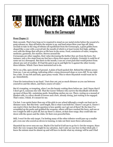 The Hunger Games - Race to the Cornucopia! (Descriptive Writing Lesson ...