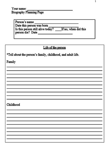 Biography Planning Page | Teaching Resources