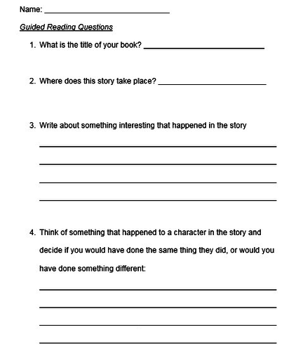 Guided Reading Questions (for any fictional book) & Guided Reading ...