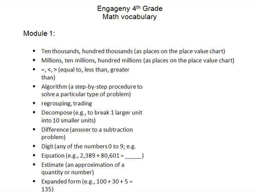 FREE-Grade 4 Math Vocabulary for ENTIRE Modules 1-7 EngageNY Common ...