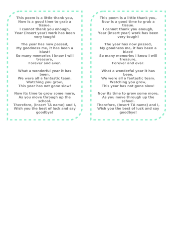 End Of Year Poem For Teacher