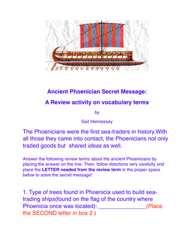 Phoenician Puzzler: Secret Message Review Activity | Teaching Resources