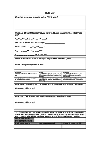 My PE year - a Y7 reflection | Teaching Resources