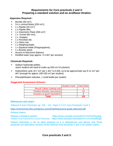 Edexcel chemistry Core practicals 2 and 3 standard solution and acid ...