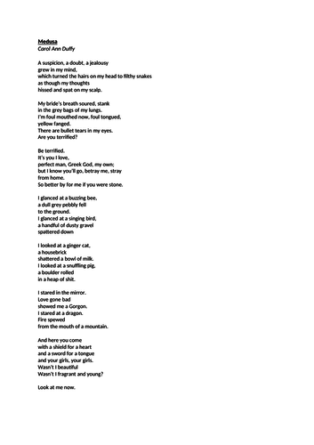 'Medusa' by Carol Ann Duffy | Teaching Resources