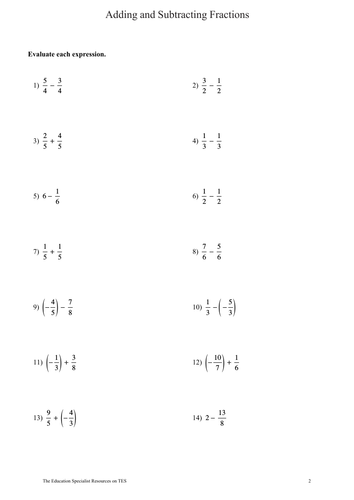 GCSE maths adding and subtracting fractions worksheet | Teaching Resources GCSE maths adding and subtracting fractions worksheet | Teaching Resources