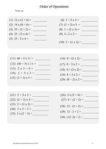 BODMAS & Order of Operations - TES Maths Worksheet | Teaching Resources