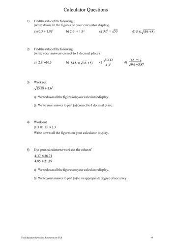 GCSE maths worksheet – calculator questions | Teaching Resources GCSE maths worksheet – calculator questions | Teaching Resources
