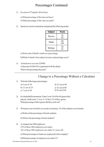 TES GCSE maths worksheet – percentages | Teaching Resources