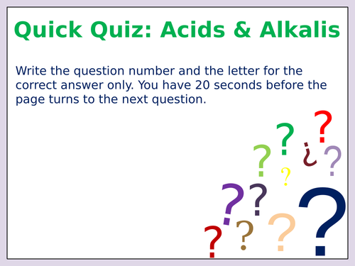 Acid and alkali multiple choice quiz on powerpoint - KS3 | Teaching Resources