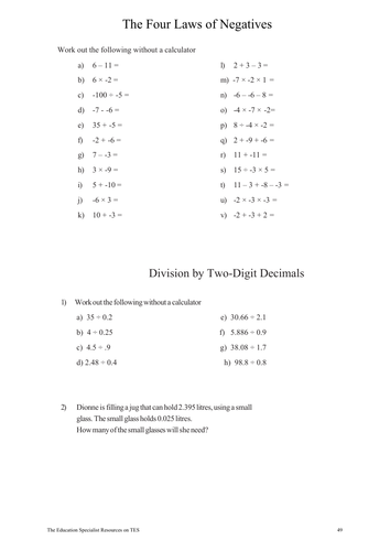 GCSE Maths: The Laws of Negatives Revision Worksheet | Teaching Resources