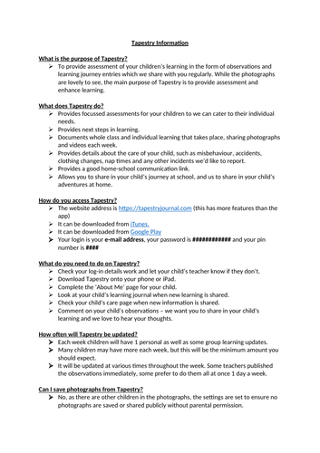 Tapestry Learning Journal Q&A for Parents | Teaching Resources