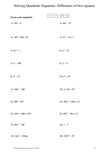 GCSE Maths Revision : Solving Quadratics - Difference of Two Squares ...