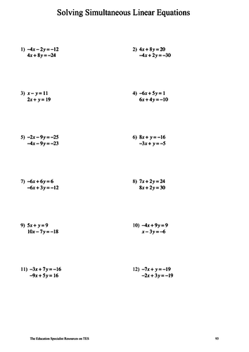 GCSE Maths Revision : Solving Simultaneous Linear Equations | Teaching ...