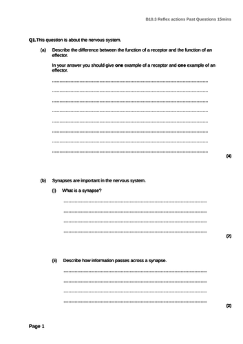 B10.3 Reflex arc | Teaching Resources
