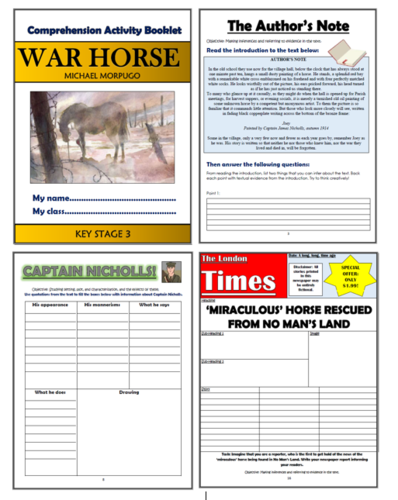 War Horse KS3 Comprehension Activities Booklet! | Teaching Resources