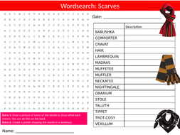 Scarves Wordsearch Sheet Starter Activity Keywords Cover Design ...