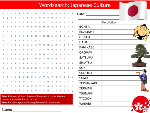 Japanese Culture Wordsearch Sheet Starter Activity Keywords Cover ...
