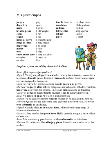 Mis pasatiempos Lectura: Spanish Reading and Worksheet - Script about ...