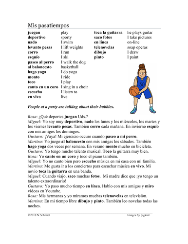 Mis pasatiempos Lectura: Spanish Reading and Worksheet - Script about ...