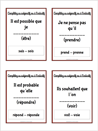 French subjunctive or indicative paired activities and worksheet ...