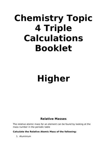 AQA Chemistry Topic 4: Chemical Calculations Triple Revision ... AQA Chemistry Topic 4: Chemical Calculations Triple Revision ...