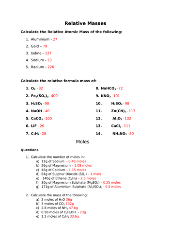 AQA Chemistry Topic 4: Chemical Calculations Triple Revision ... AQA Chemistry Topic 4: Chemical Calculations Triple Revision ...