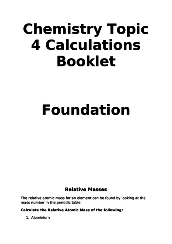 AQA Chemistry Topic 4: Chemical Calculations Revision/Intervention ... AQA Chemistry Topic 4: Chemical Calculations Revision/Intervention ...