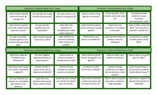 Cheaters and Dishonesty Spanish Tic-Tac-Toe or Bingo Game | Teaching ...