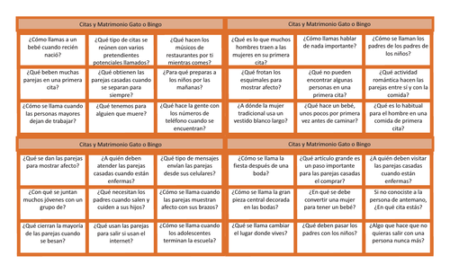 Dating and Marriage Spanish Tic-Tac-Toe or Bingo Game | Teaching Resources