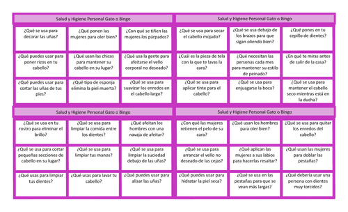 Health and Personal Hygiene Spanish Tic-Tac-Toe or Bingo Game ...