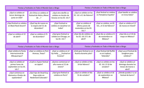 Holidays and Festivals Spanish Tic-Tac-Toe or Bingo Game | Teaching ...